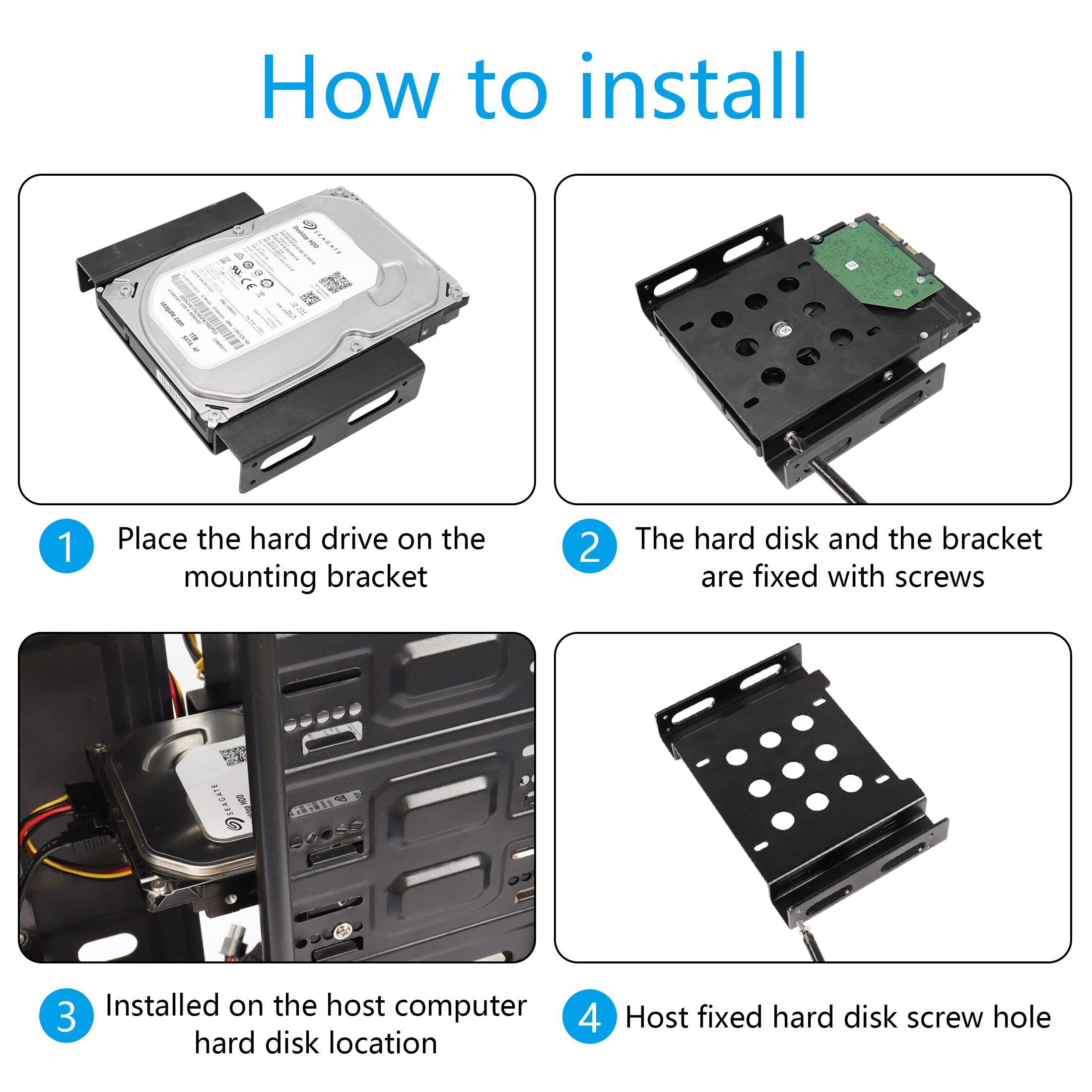 RIIEYOCA Steel SSD HDD Mounting Holder,3.5 inch to 5.25 inch Hard Disk Drive Mounting Kit,with Mounting Screws,for PC Computer Host Solid State Disk Mounting (Black)
