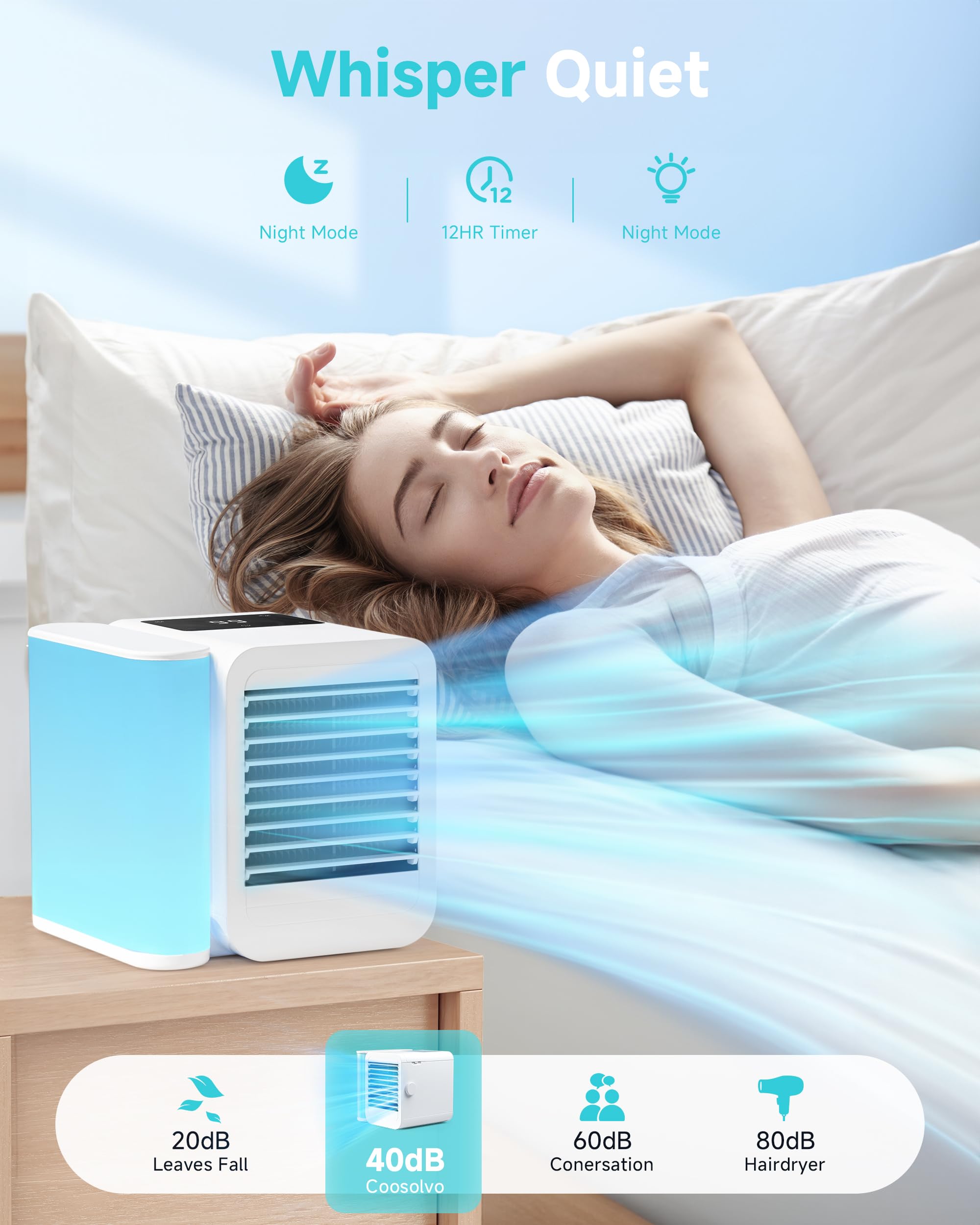 Portable Air Conditioner Mini AC: Evaporative Mini Air Cooler with ๐ณ ๐๐ผ๐น๐ผ๐ฟ๐, USB Personal Air Cooler Desktop Cooling Fan Unit with ๐ญ๐ฌ๐ฌ๐ฌ๐บ๐น ๐ช๐ฎ๐๐ฒ๐ฟ ๐ง๐ฎ๐ป๐ธ for Room Office Home