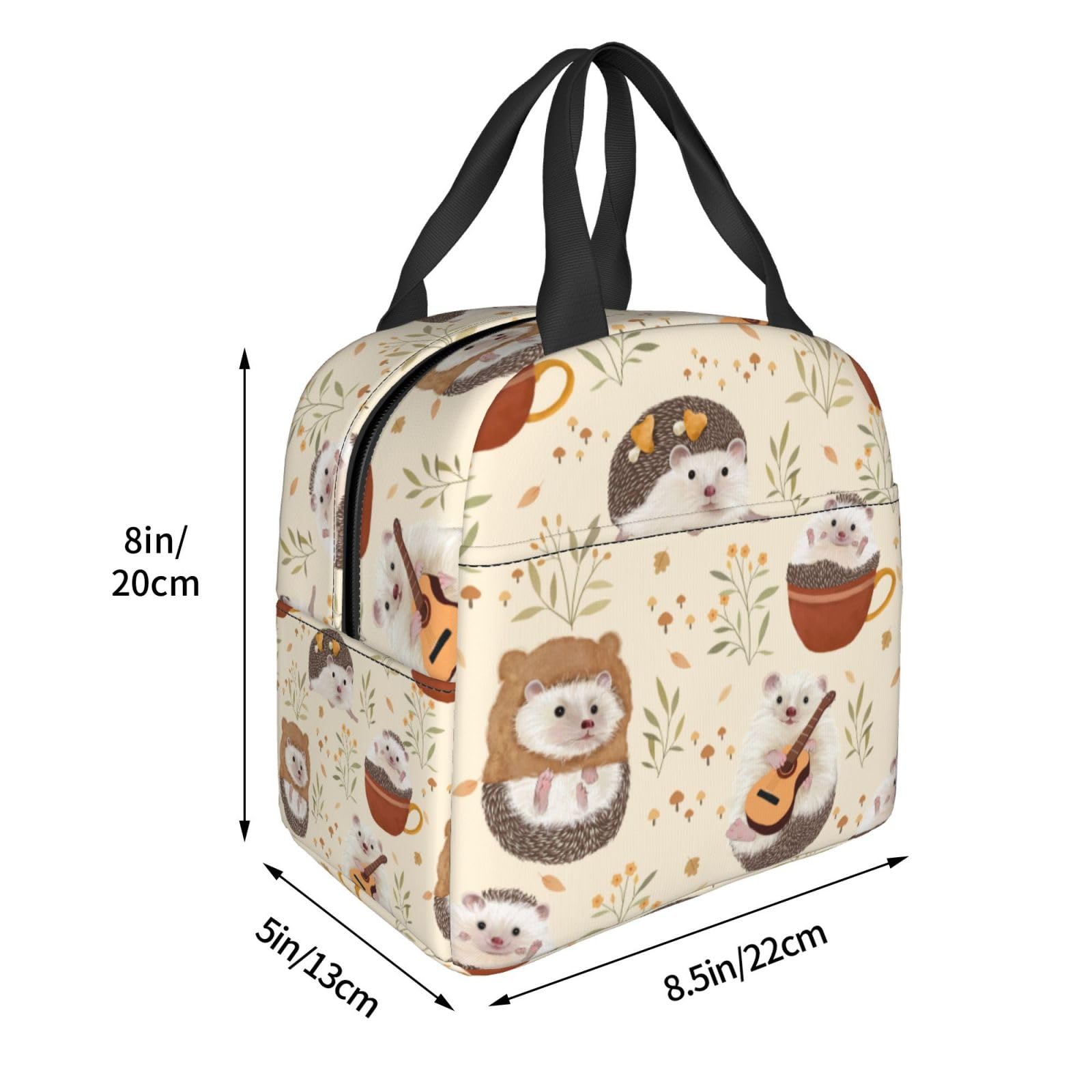 Odfovowo Portable Lunch Bags Hedgehogs Insulated Lunch Box Reusable Cooler Tote Bag with Front Pocket for Women Men Adults Work Picnic Travel