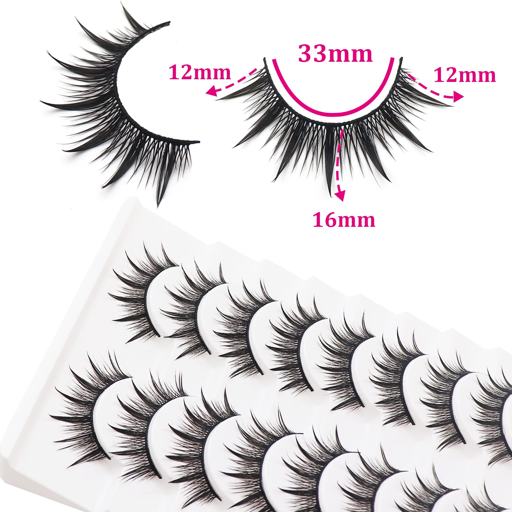 Losha Lashes Spiky False Eyelashes 16mm Wispy Manga Lashes Natural Wet Look 10 Pairs Reusable Fake Eye Lashes Pack (01)