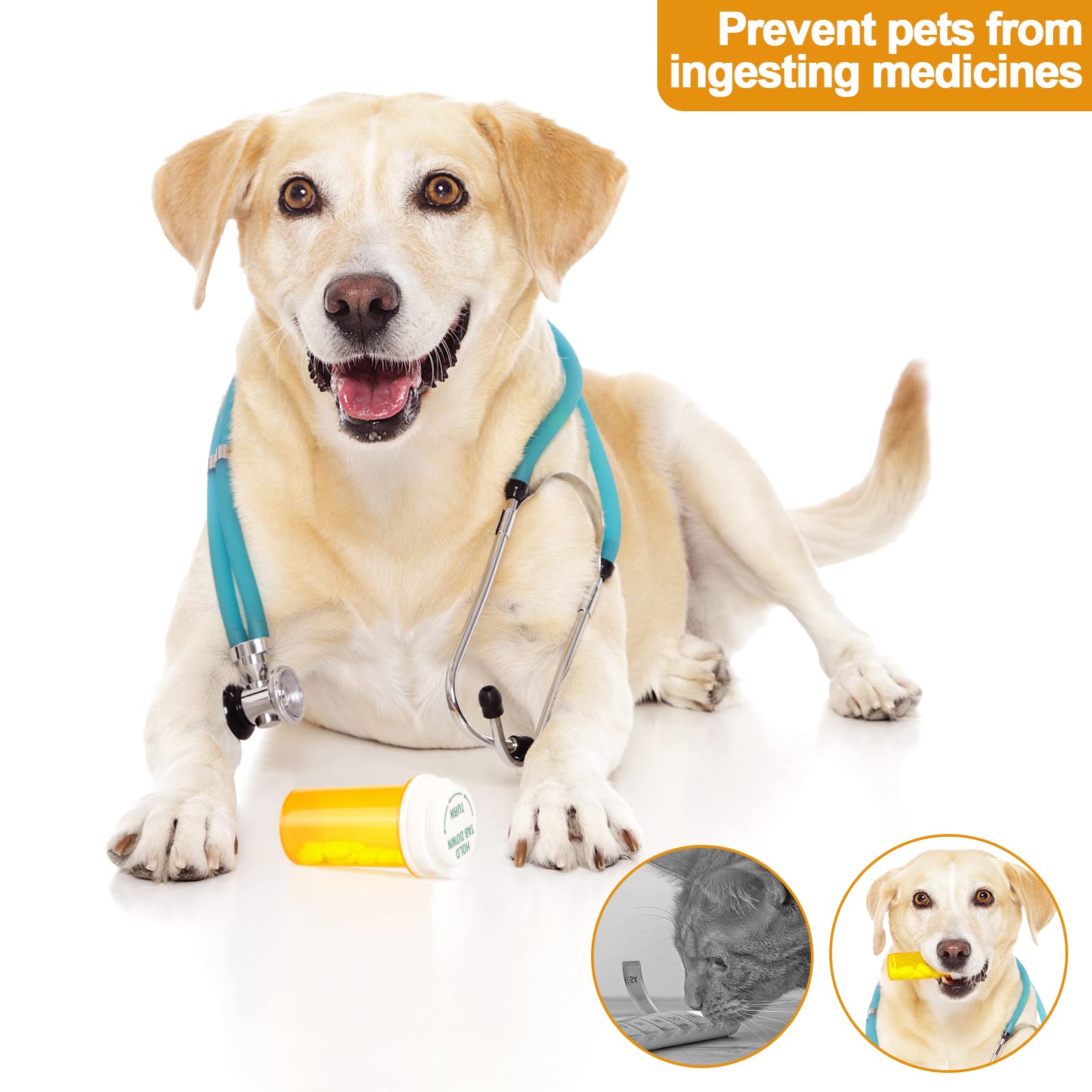 Prescription Reversible Thumb Tab Vials, Medicine Container, Pill Bottle, Prescription Pharmacy Vials Reversible Cap with Animal Pet Resistant (not Child Resistant) Open (20 Dram, 12pcs)