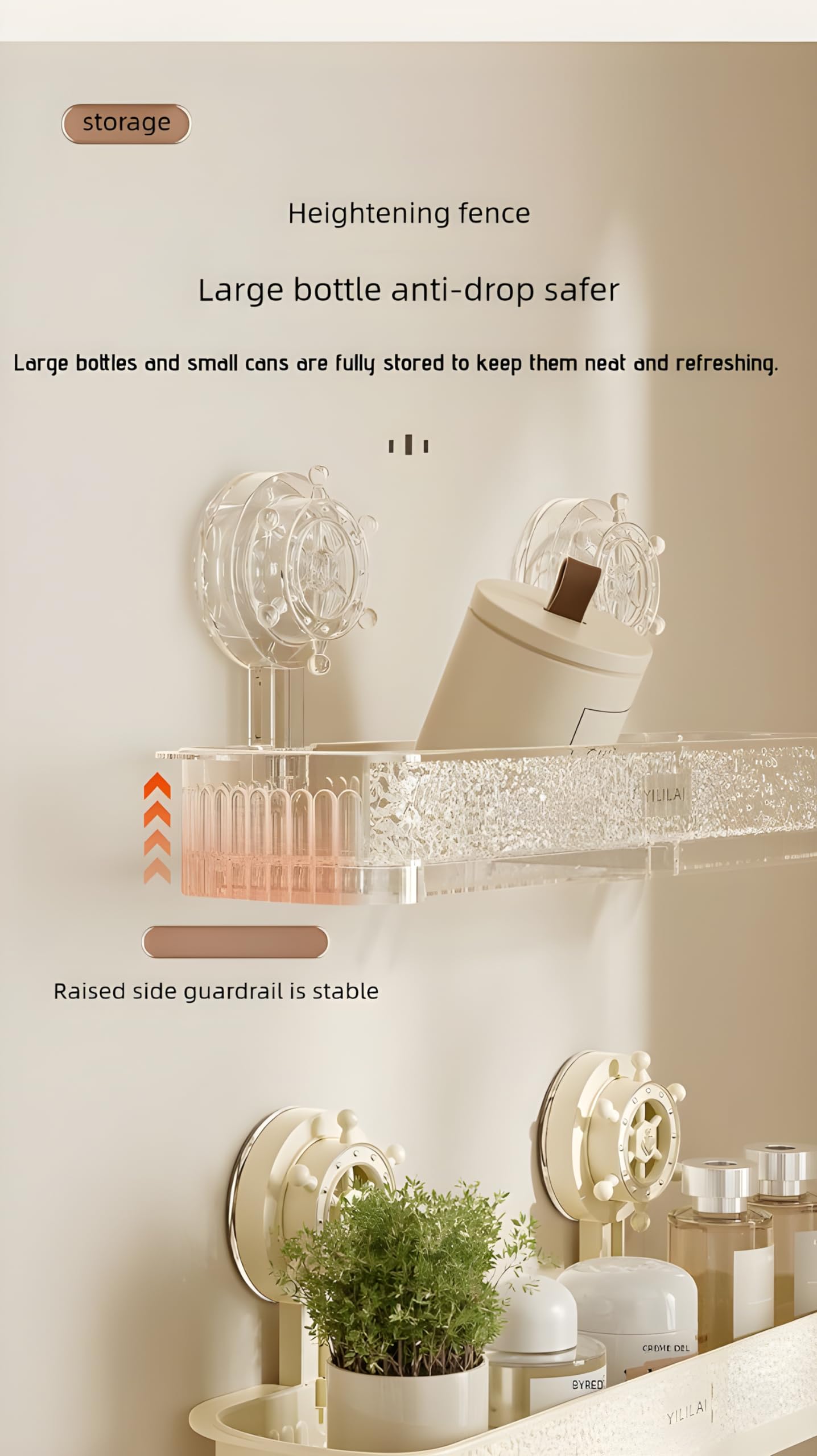 therlig Shower Caddy Suction Cup(Rudder Shape) NO-Drilling Removable Powerful Suction Waterproof Organizer,Storage Basket For Body Wash & Toiletries Bathroom & Kitchen Caddy Organizer