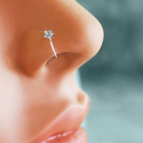 KCHEX Small Thin Flower Clear Crystal Nose Ring Stud Hoop-Sparkly