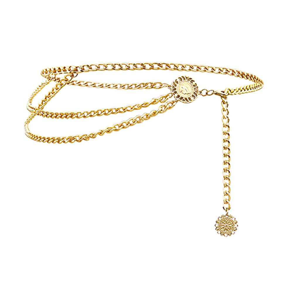 Jurxy Multilayer Alloy Waist Chain Body Chain for Women Waist Belt Pendant Belly Chain Adjustable Body Harness for Jeans Dresses – Gold 0408