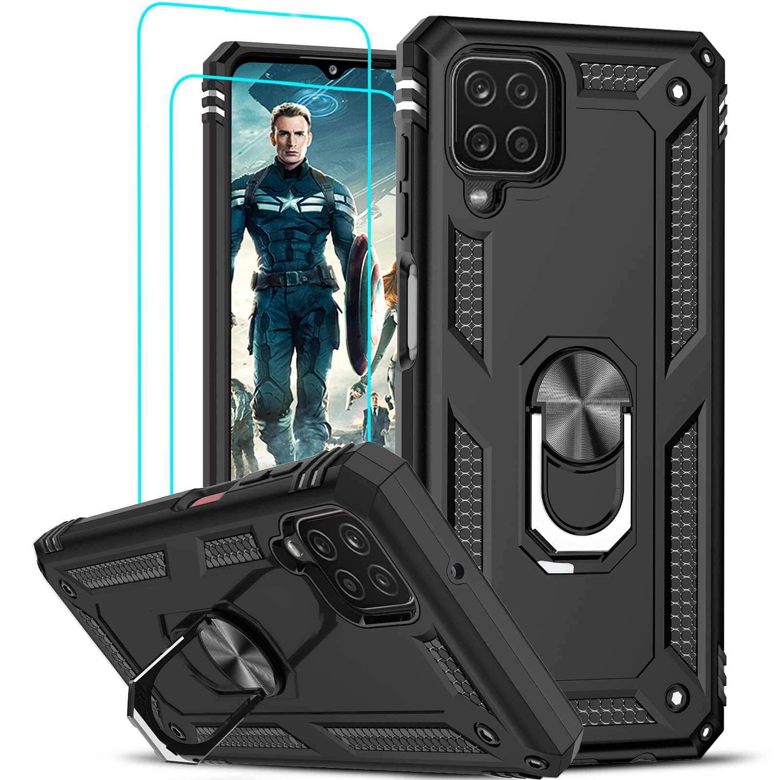 LeYi for Galaxy A12 Phone Case, Cell Phone Case for Samsung A12 Case with [2 Pack] Tempered Glass Screen Protectors, [Military-Grade] Magnetic Ring Kickstand Phone Case for Galaxy A12 5G, Rose Gold