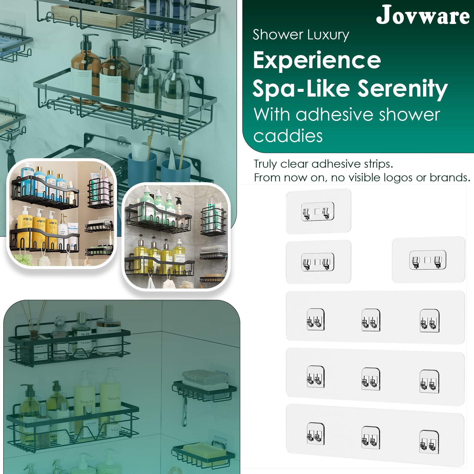 Jovware Shower Caddy Adhesive Strips, Shower Caddy Adhesive Replacement Stickers, Adhesive for Shower Shelves, Shower Shelf Adhesive Replacement for Soap Holder, Kitchen Rack, Bathroom, Wire 6 Pack