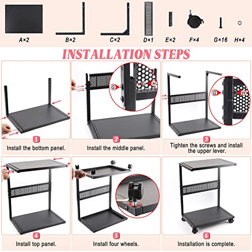 Liitrton PC Stand Iron Computer Tower Stand 2-Tier CPU Stand with Locking Caster Wheels for Office Home Fits Most PC (Iron-Black)