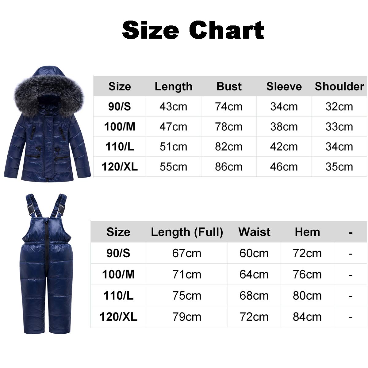 Kids Ski Suits 2-Piece Snowsuit Set Winter Hooded Puffer Jacket + Snow Bib Pants Ultralight Skisuit Set, Black 3-4 Years
