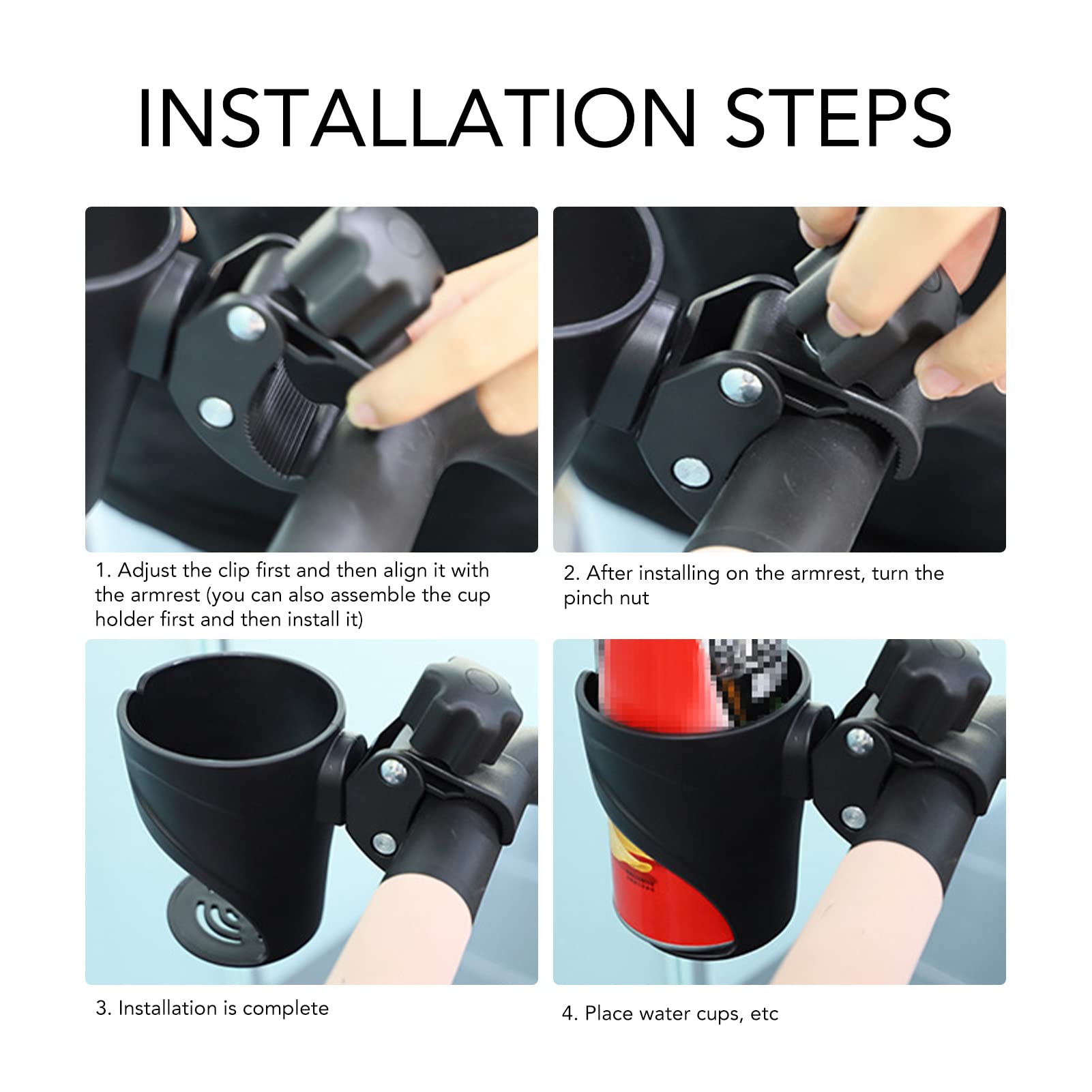 Stroller Cup Holder, Universal Wheelchair Cup Holder, Bike Cup Holder with Adjustable Clip, Baby Bottle Holder for Walkers Scooters