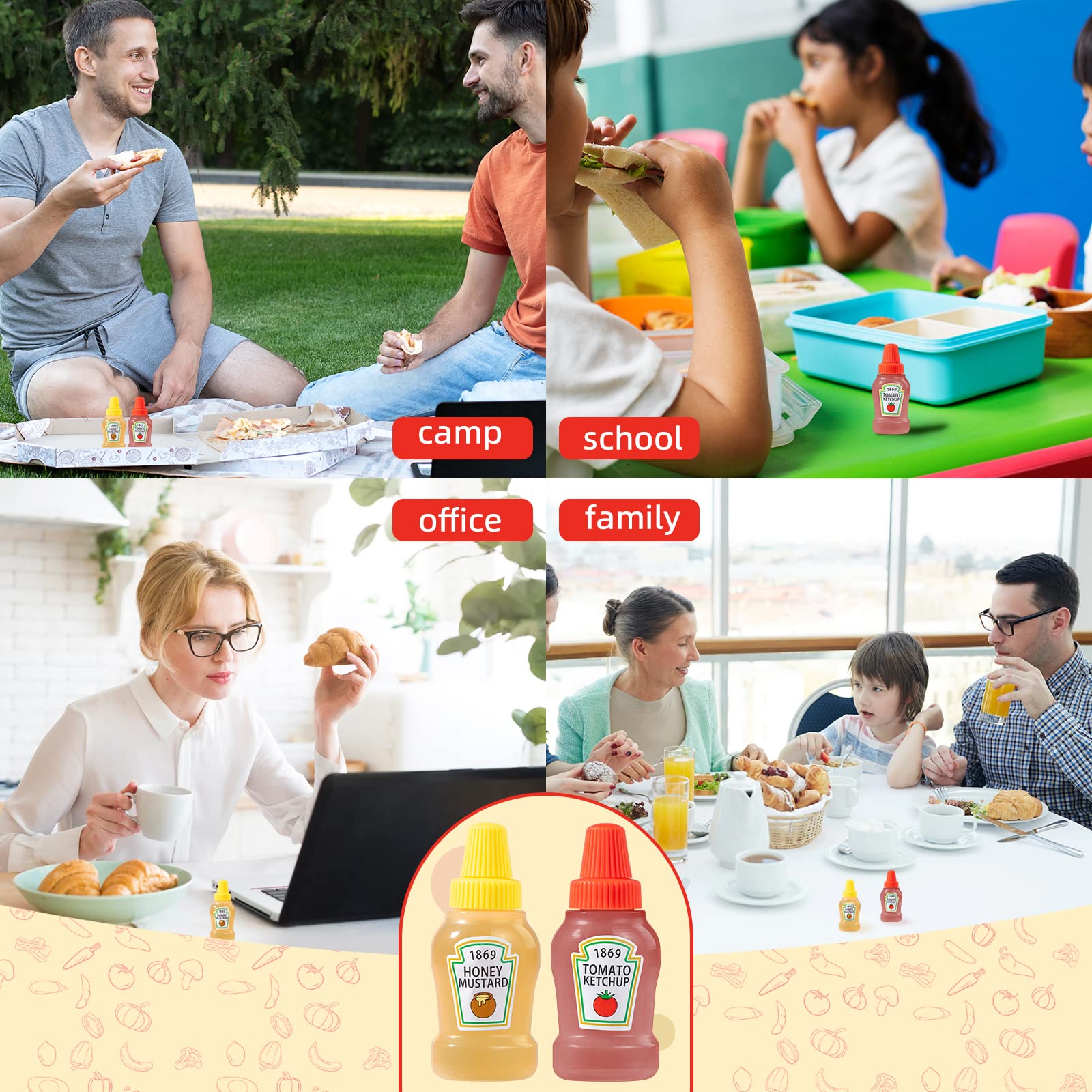 RAYNAG 6 Pack Mini Ketchup Bottles 25ml Mustard Squeeze Bottle Portable Condiment Containers Refillable Honey Sauce Salad Dressing Dispensers Jars for Kids Adults Lunch Bento Box BBQ Camping Travel
