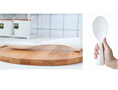 MIZORLIE Rice Paddle Tool,Non-Stick Rice Spoon,Standing Rice Spatula with Smile Face(2 Pcak/white)