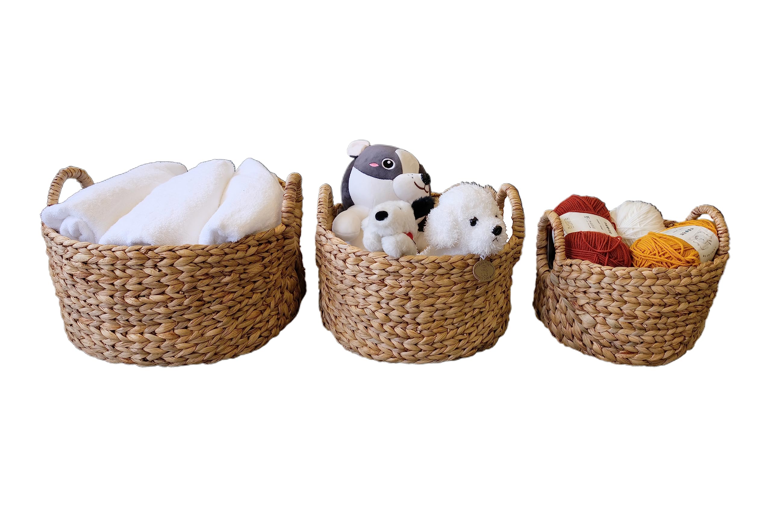 LilaCraft Wicker Baskets for Storage with Liners, Water Hyacinth Storage Baskets for Planting, Handwoven Wicker Storage Cubes, 3 Pack, Brown