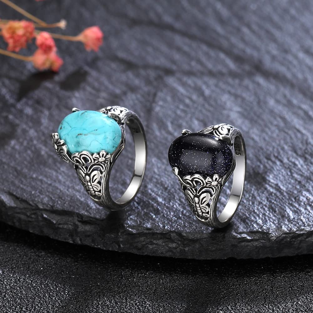 PAZIKO Vintage Blue Sandstone Butterfly Ring 10 * 14MM Natural Turquoise Ring Silver Rings for Women Fine Jewelry Gift