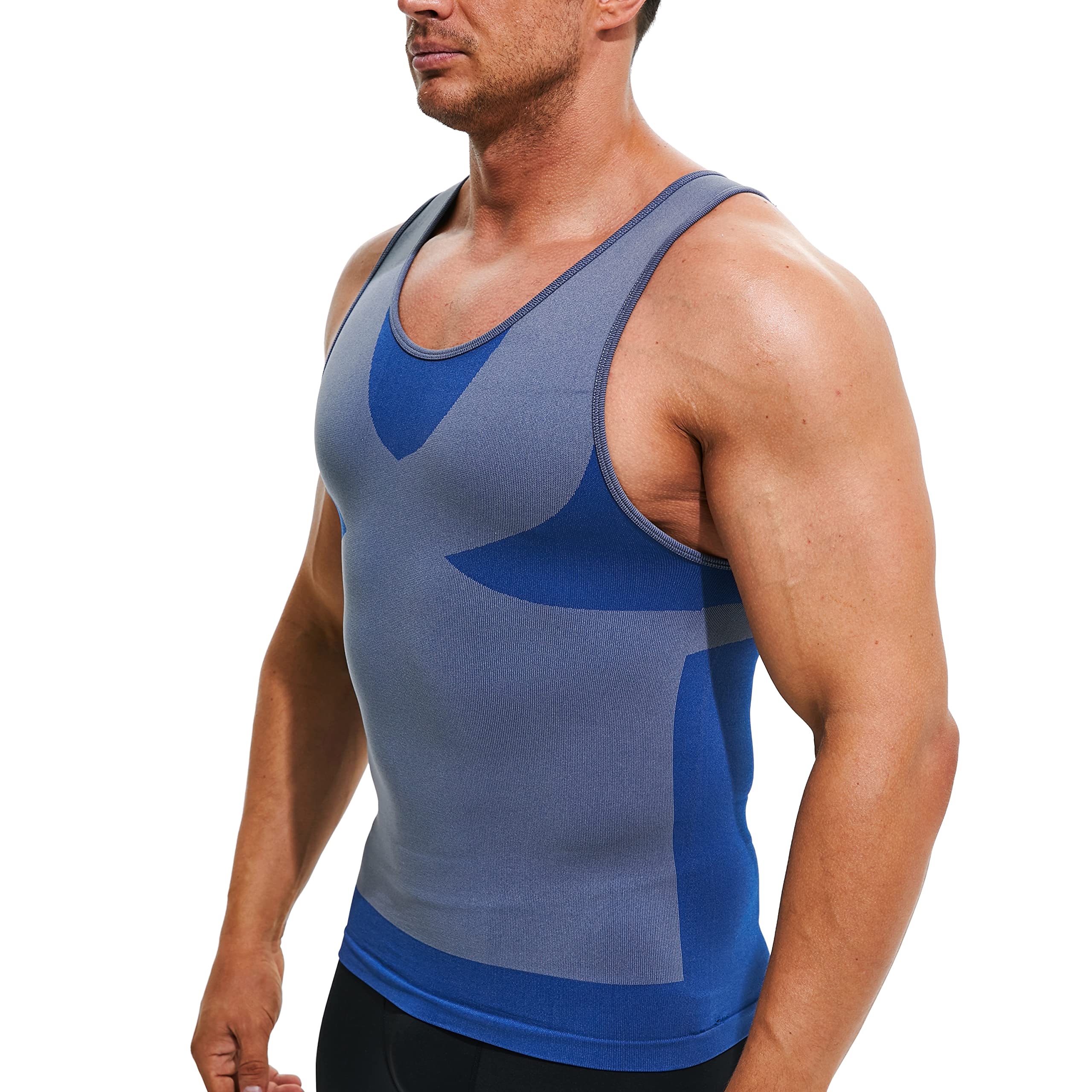 Mens Compression Shirt Undershirt Square Cut Muscle Tank Top Workout Vest Abs Abdomen Slim Sleeveless A-Shirt G-Unit G-Shirt Grey