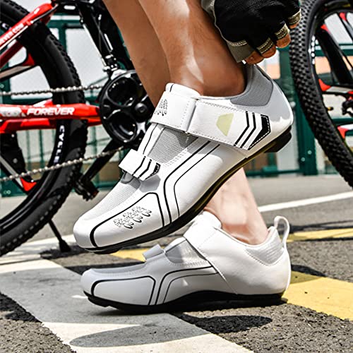 Mens Cycling Shoes Indoor Road Bikes Shoes Compatible with Peloton with Look Delta Cleats,White,8