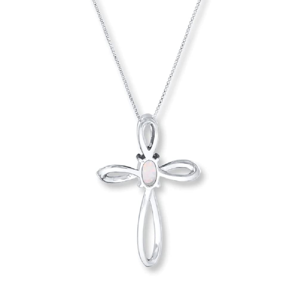 PB Collection Created Oval Opal Infinity Love Cross Religious Necklaces Crucifix Pendant for Teens or Women