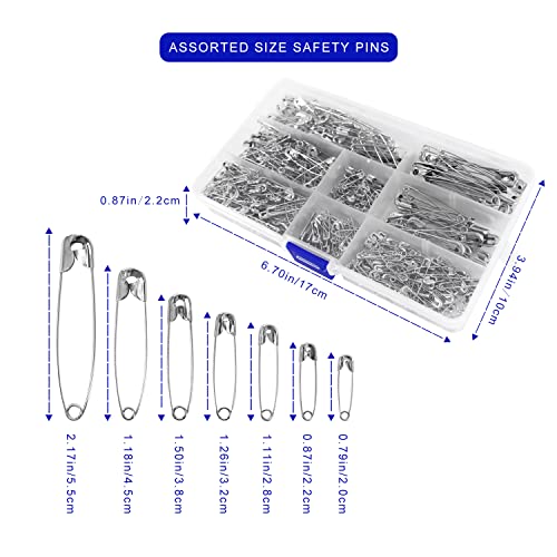 YULIKTOR Safety Pins, Safety Pins Assorted, 460 Pack, Assorted Safety Pins, Safety Pin, Small Safety Pins, Safety Pins Bulk, Large Safety Pins, Safety Pins for Clothes