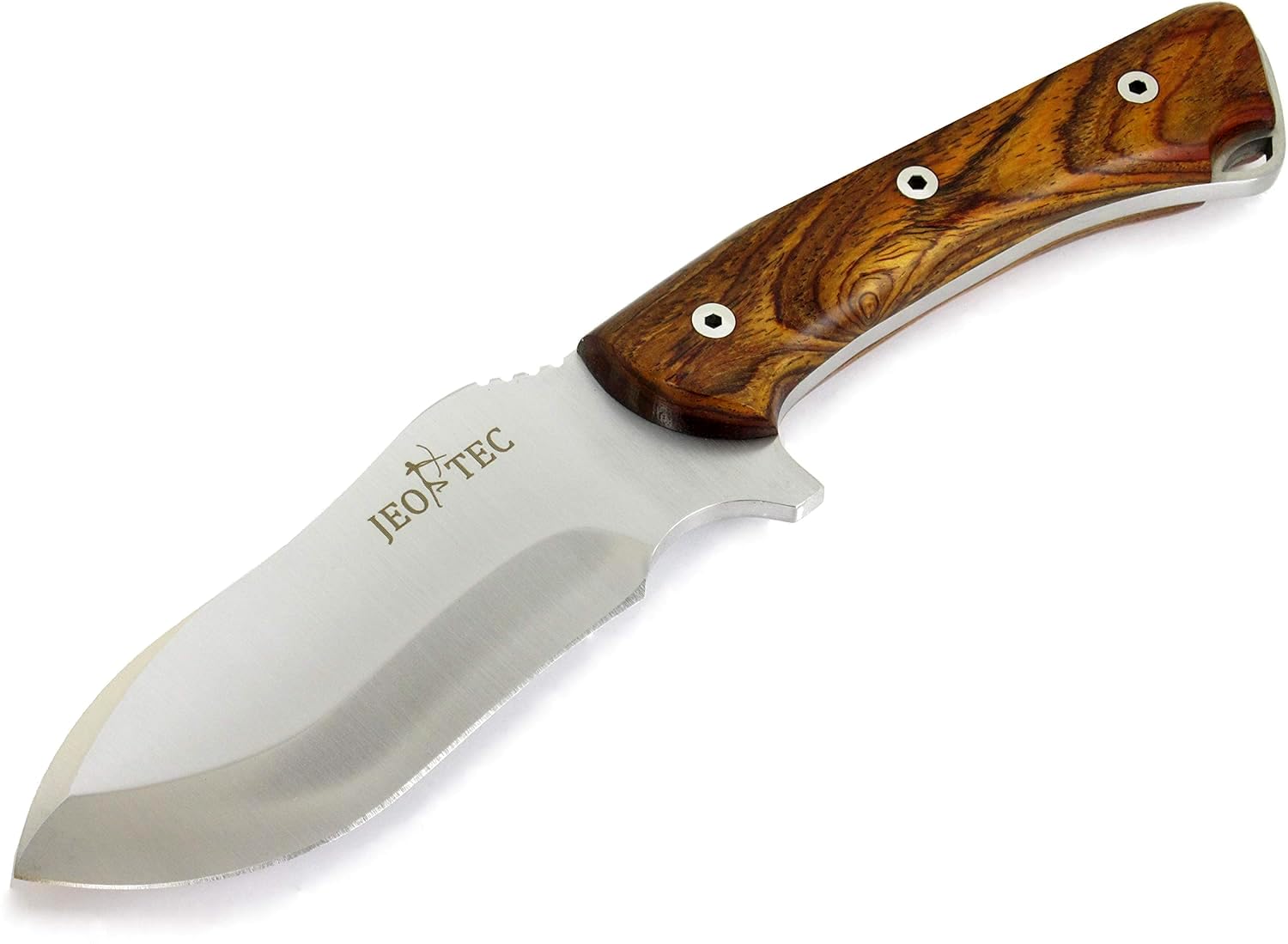 JEO-TEC Nº35 Bushcraft Survival Hunting Camping Fixed Blade Knife, MOVA-58, 10'' Overall, Genuine Leather Multi-Position Sheath + Firesteel + Sharpener Stone, Handmade