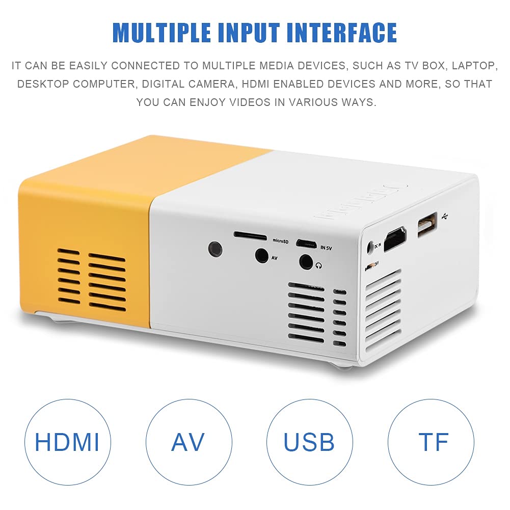 Mini Home Theater Projector,ASHATA Portable Stylish LED Projector with 1080P HD,HDMI Multimedia Player Video Projector With Clear Stereo Sound Effect (White Yellow)