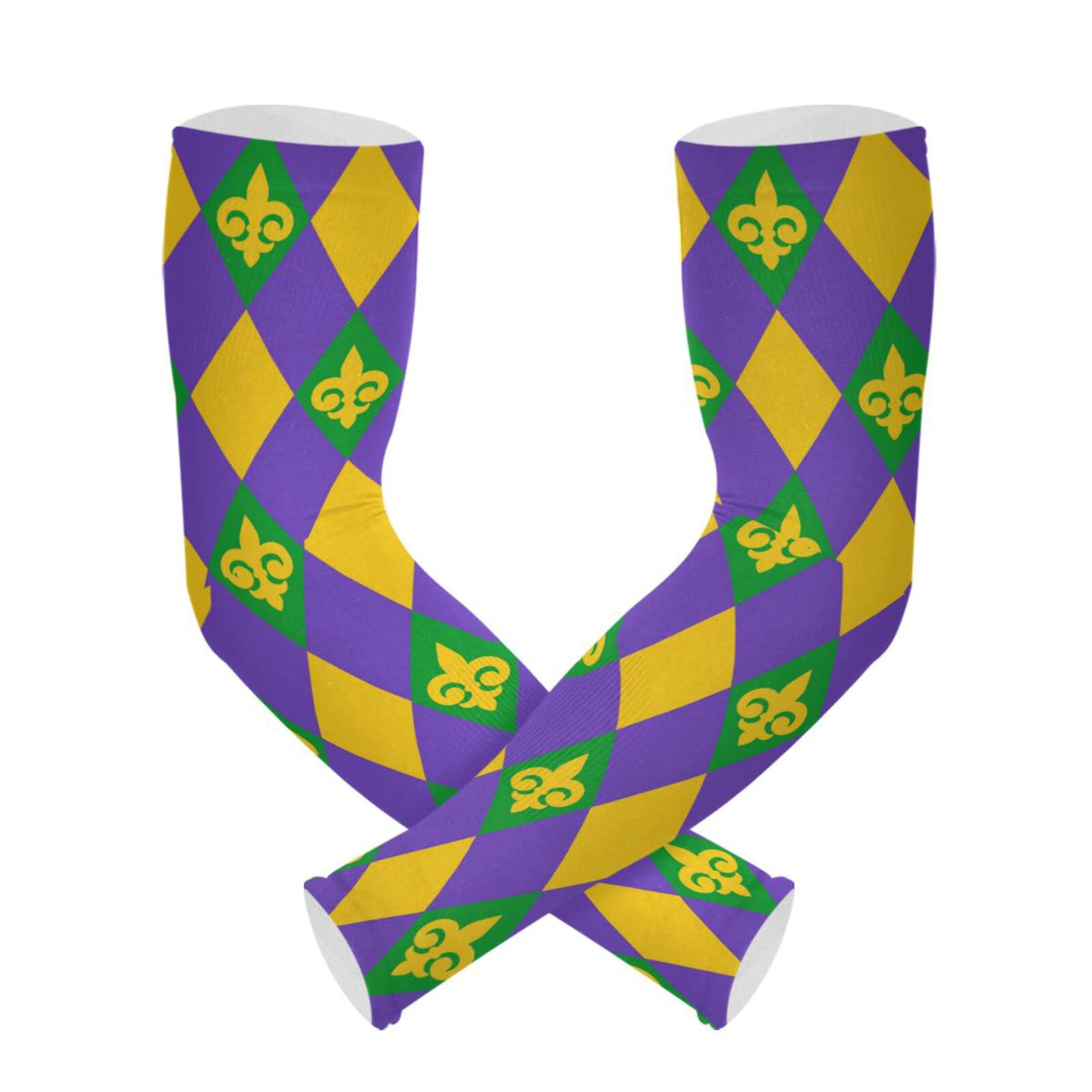 Mardi Gras Arm Sleeves to Cover arms for women men Anti-Slip UV SUN Protection Clothing for Men Women Youth Cycling Golf Fishing Sports