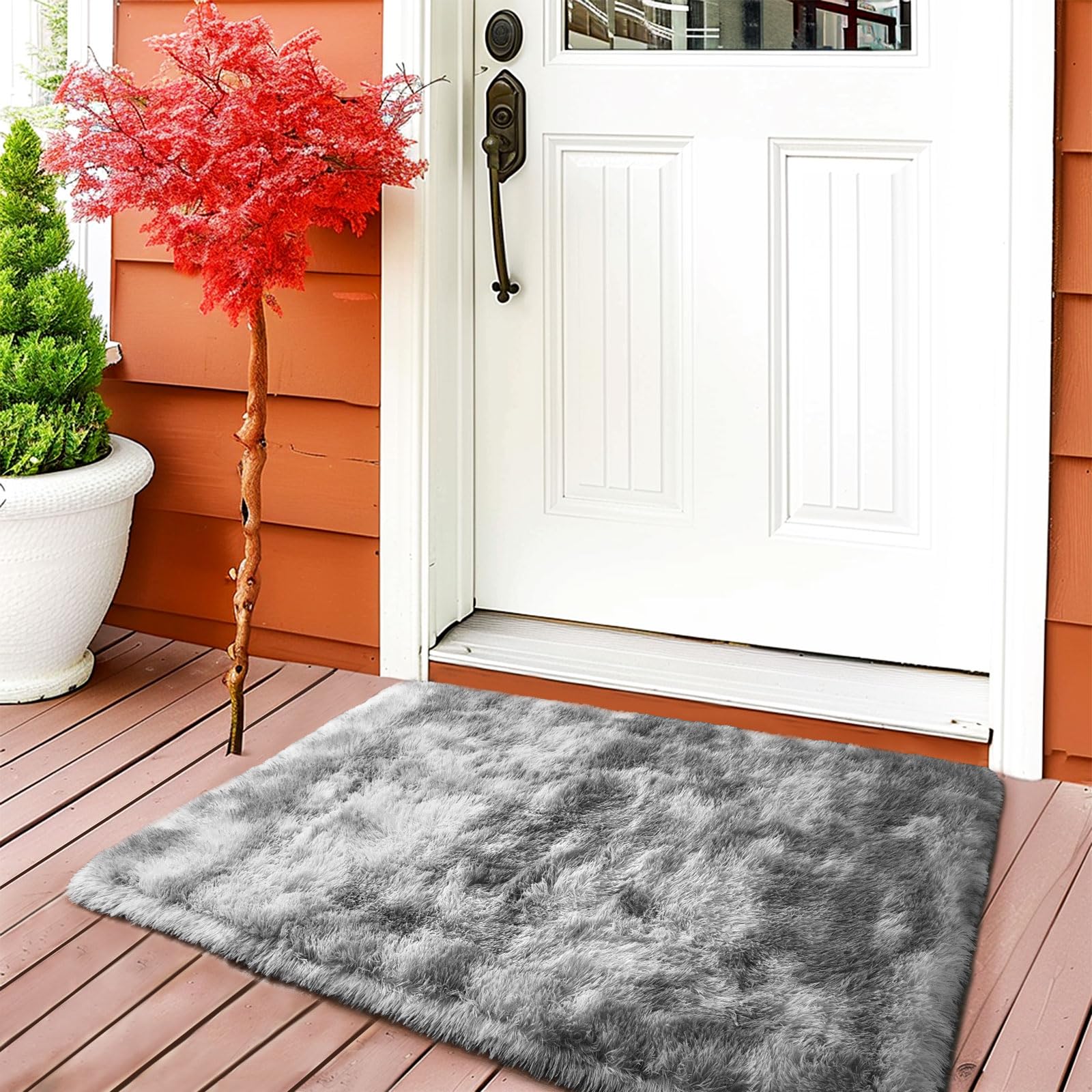 Ultra Soft Fluffy Rugs for Bedroom, Anti-Skid Indoor Carpet Nursery Rugs for Kids Room Home Decor, Rectangular Fuzzy Rug Tie-Dyed Light Grey 2x3 Feet