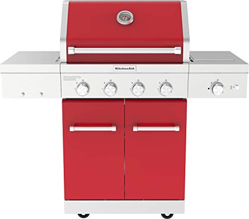 KitchenAid 4-Burner 55,000 BTU Stainless Steel Propane Gas Grill with Searing Side Burner, Red