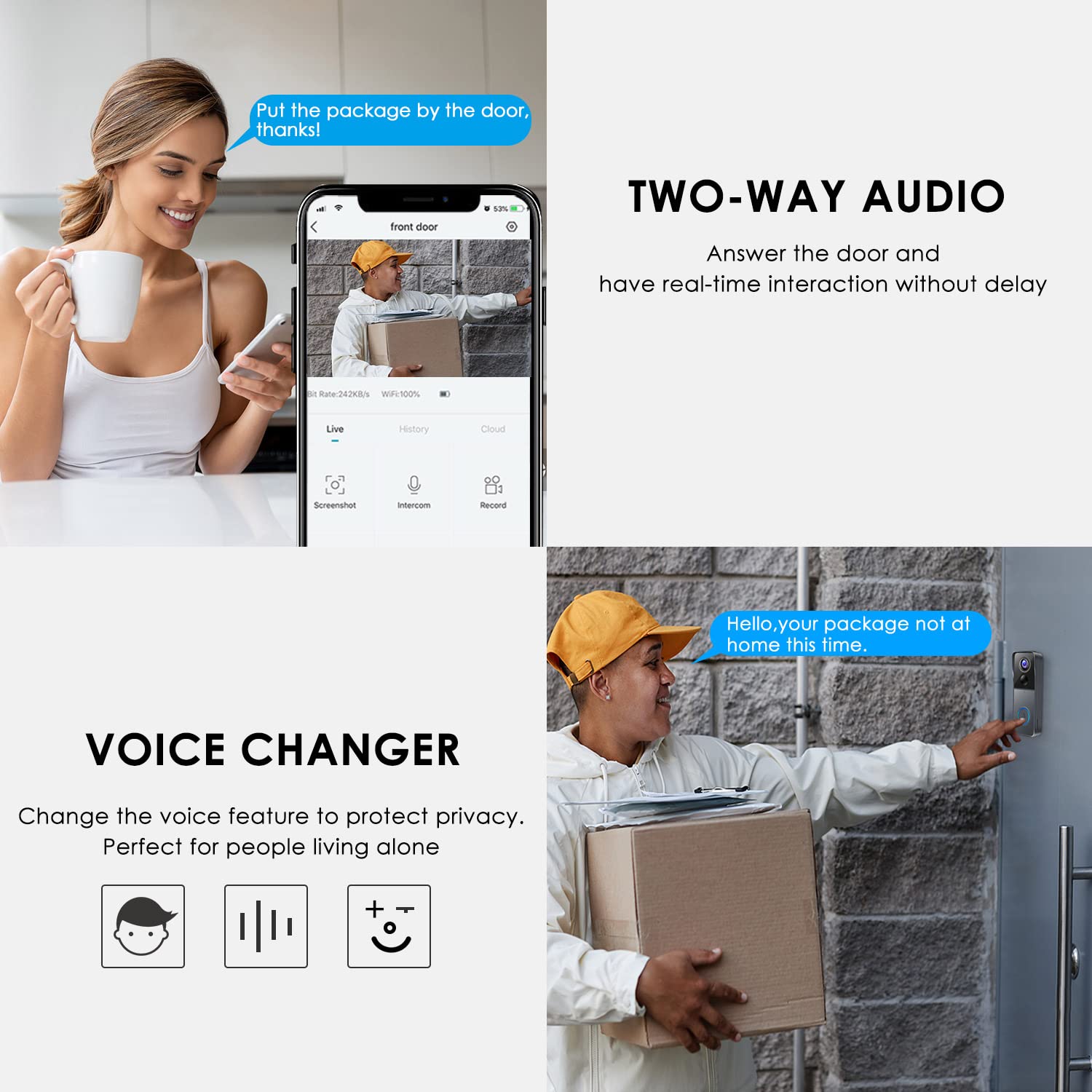 KAMEP Doorbell Camera Wireless with Chime,Video Doorbell Camera Support 2.4G WiFi,2-Way Audio/Voice Changer/PIR Motion Detection/145°Wide Angle Vision/IR Night Vision/Cloud Storage