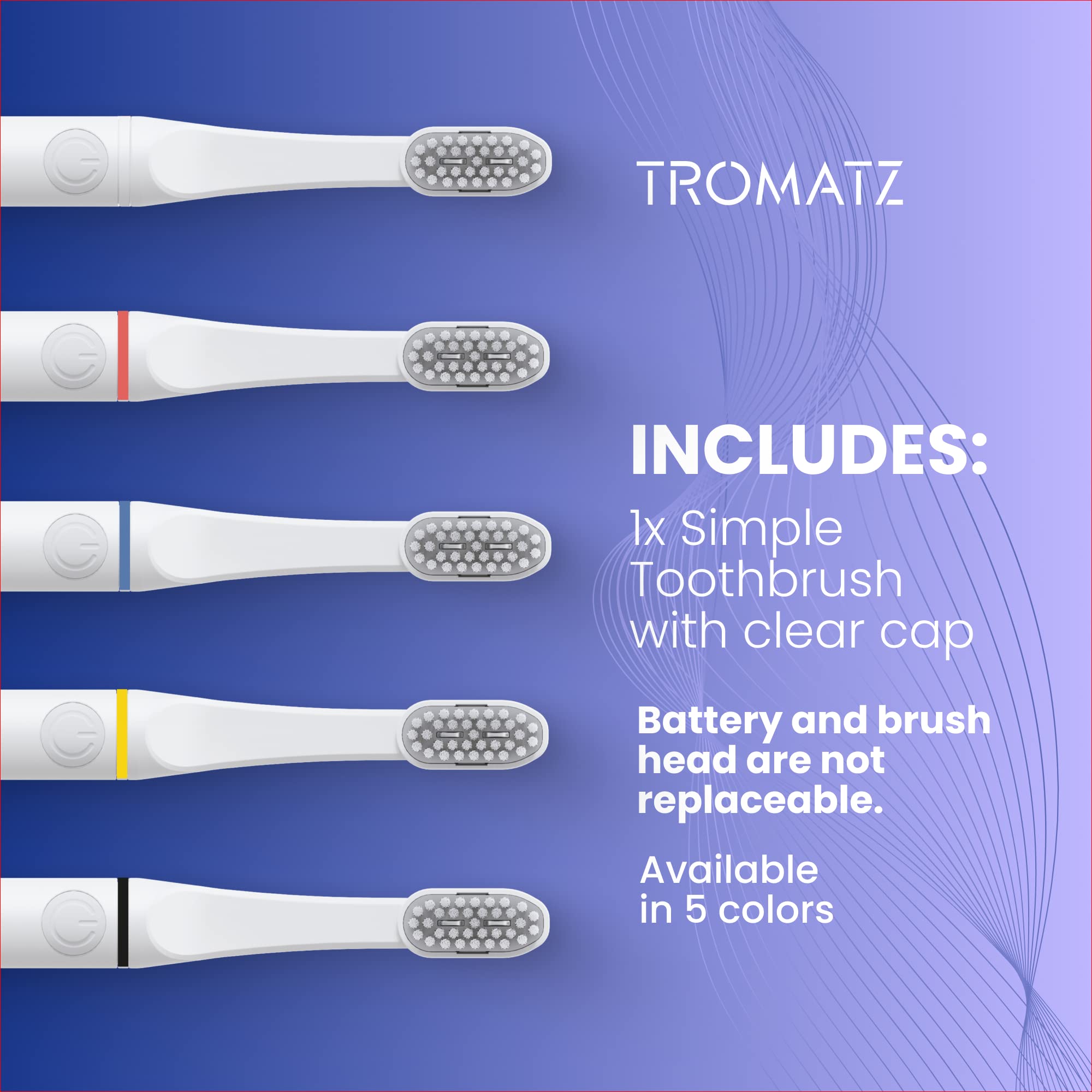 Tromatz Simple Battery Powered Toothbrush for Adults and Kids - Bioelectric Microcurrent Wave - Non-Replaceable Brush Head and Battery - No Vibration, Soundless, Waterproof - Blue