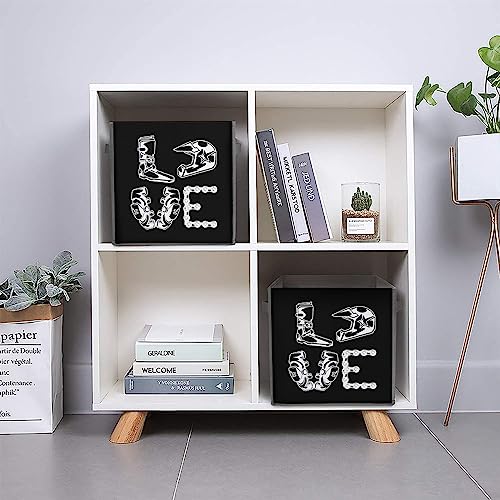 Love Motocross Storage Cubes with Handles Foldable Fabric Bins Organizing Baskets for Shelves Closet