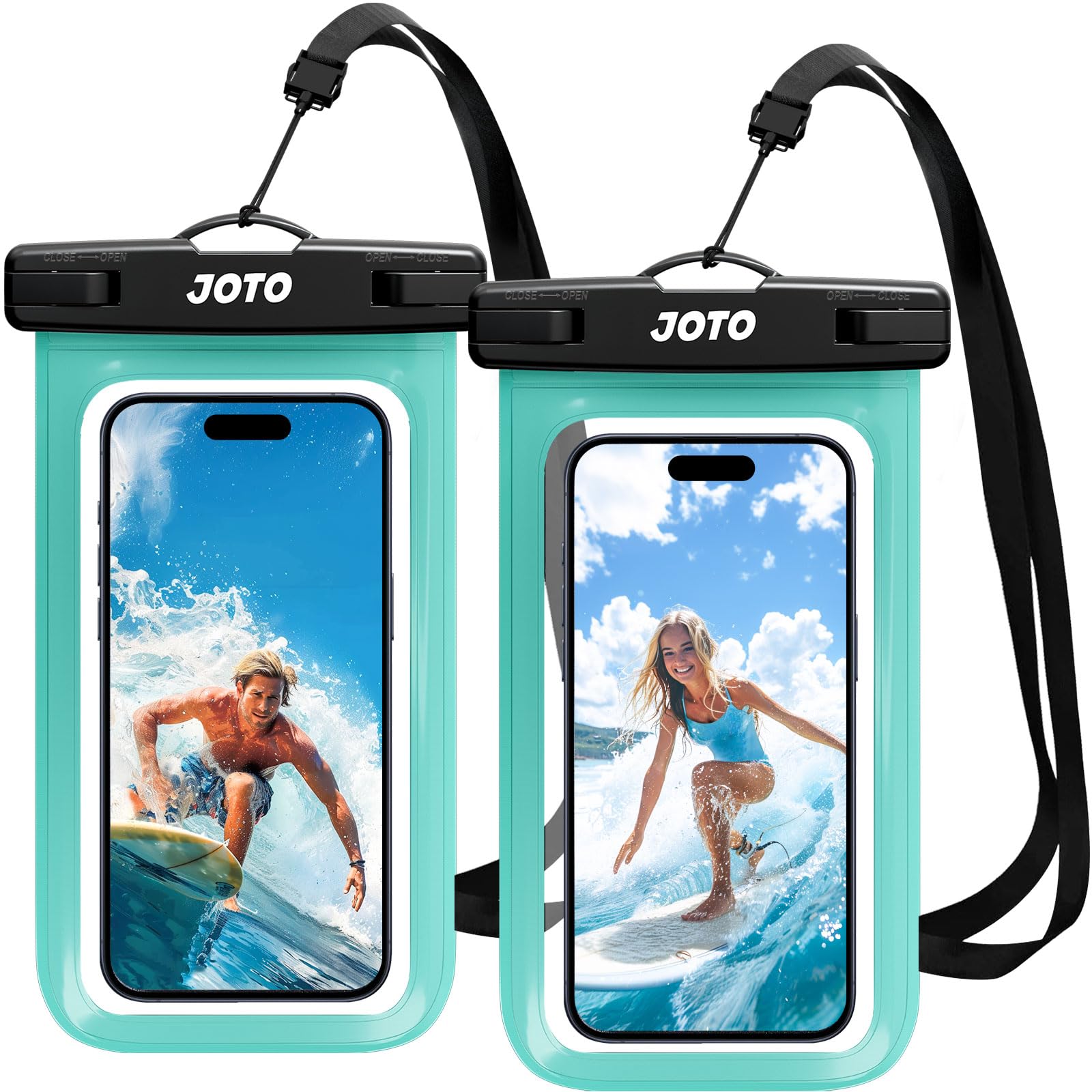 JOTO IPX8 Waterproof Phone Pouch Case, Underwater Dry Bag for Phone Protector for iPhone 15 14 13 12 11 Pro Max, Galaxy S24 S23 S22 Ultra Pixel to 7" Cruise Vacation Essential -2 Pack, Green