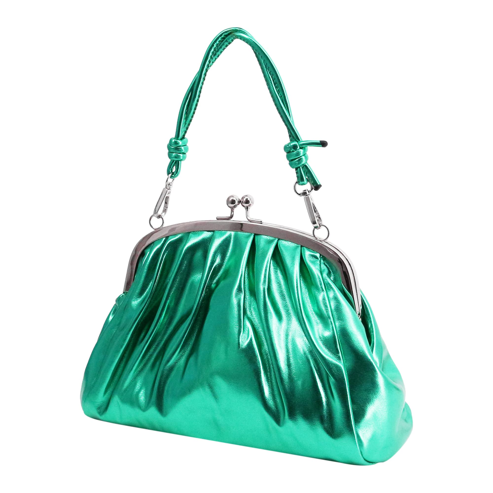 Naimo Glossy Leather Metallic Evening Bag Pleated Clutch Kiss Lock Purses Handbag Tote Crossbody Shoulder Bag
