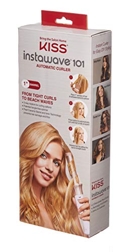 KISS Instawave 101 Automatic Rotating Curling Iron, 1 Inch Pearl Ceramic Tourmaline Barrel Heats Up to 400°, 2 Directional Spinner, Rose Gold Finish, 1.07 Lbs.