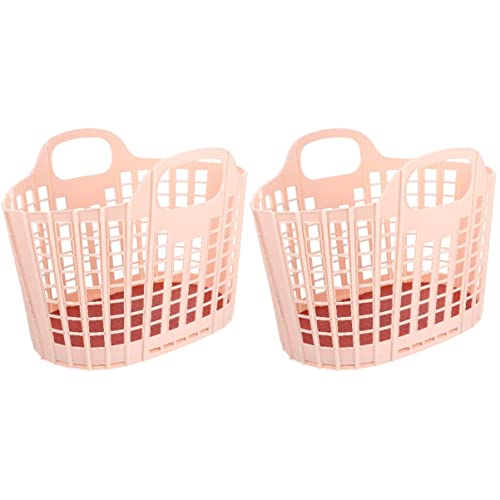 UPKOCH Shower Basket 2pcs Multi- function Shower Basket Collapsible Desktop Plastic Handheld Baskets Shopping Storage with for Laundry Home Foldable Portable Design Grocery Fruits Pink