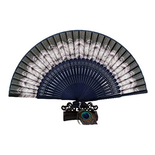 Peacock Fan Exquisite Women's Silk Fan Folding Fan for Dance Fan Female Performance Fan Chinese Style (Color : 02)