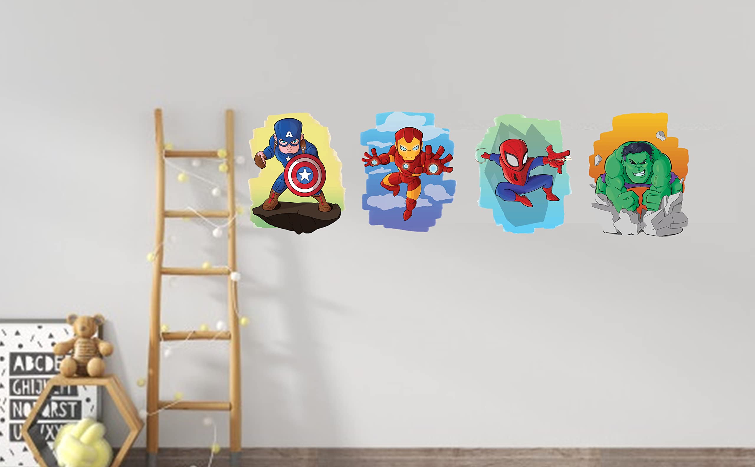 PRINT'N'ART- Superhero Marvel Avengers Wall Sticker for Boys Room - Set of 4 - Peel & Stick