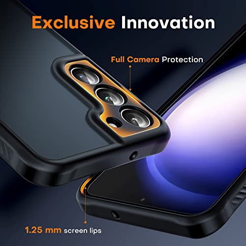 TOCOL 3 in 1 for Samsung Galaxy S23 Plus Case, [Upgraded Full Camera Protection] with 2 Pack Screen Protector [Military Grade Drop Tested] Translucent Matte Back, Non-Slip Cover for S23+ 6.6'', Black