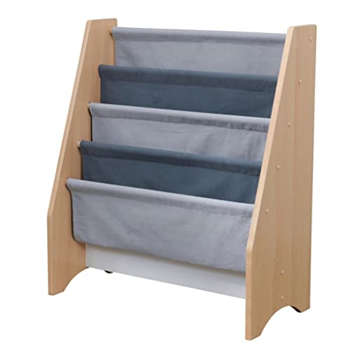KidKraft Wood and Canvas Sling Bookshelf Furniture for Kids - Gray & Natural, Gift for Ages 3+