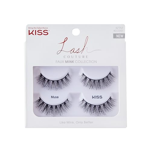 KISS Lash Couture, False Eyelashes, Muse', 14 mm, Includes 2 Pairs Of Lashes, Contact Lens Friendly, Easy to Apply, Reusable Strip Lashes, Glue On Lashes