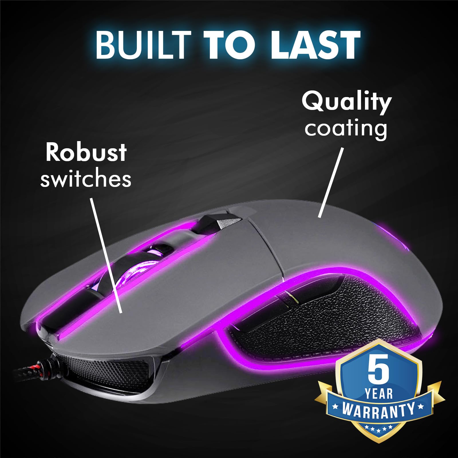 KLIM Aim Gaming Mouse - Wired Ergonomic Gamer USB Computer Mice Chroma RGB - 7000 DPI - Programmable Buttons -Ambidextrous, Ergonomic for Desktop PC Laptop USB Game High Precision Optical Laser, Black