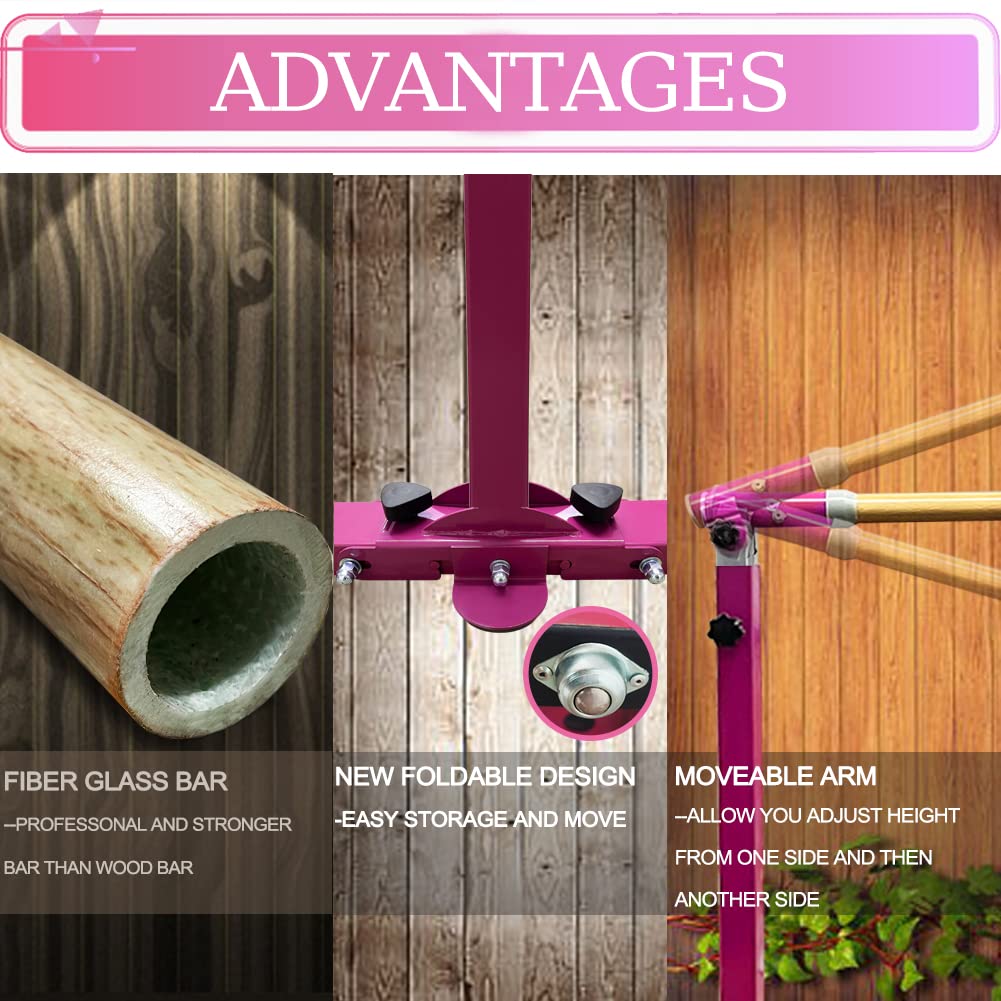 Peakpath Foldable&Moveable Gymnastics Kip Bar, Updated Expandable Home Gym Equipment for Kids Junior,Strong Fiberglass Rail, Adjustable Height 3'-5' Gymnastics Bar,300lbs Weight Limit