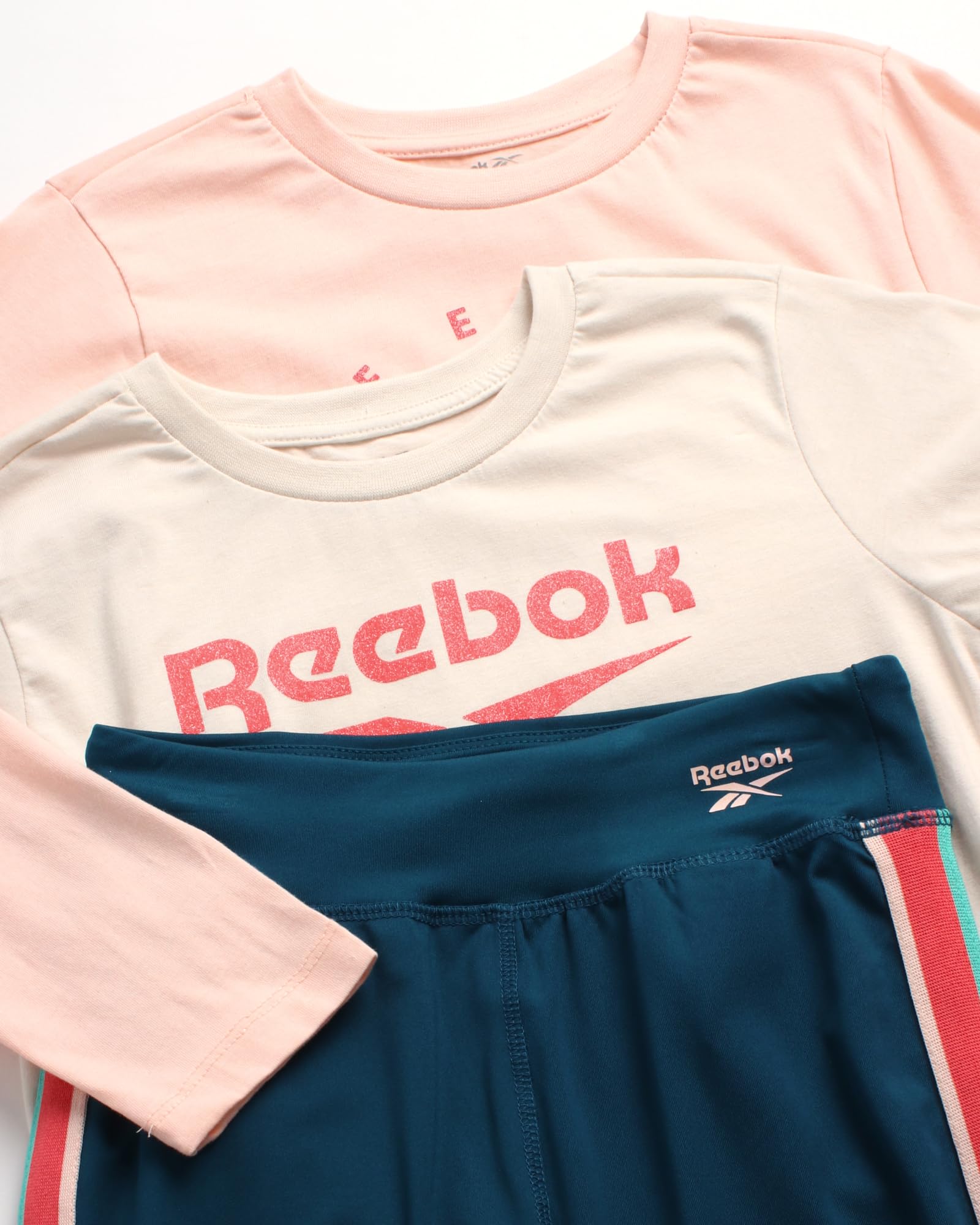 Reebok Girls' Active Leggings Set - 3 Piece Performance T-Shirt and Yoga Pants Leggings (4-12), Size 4, Rainbow/Black/Multi
