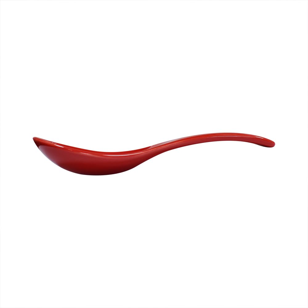 Yuauy 6 pcs Red Porcelain Soup Spoon Round-Bottom Asia Ceramic Rice Spoons Chinese Won Ton Spoons for Home Kitchen Restaurant