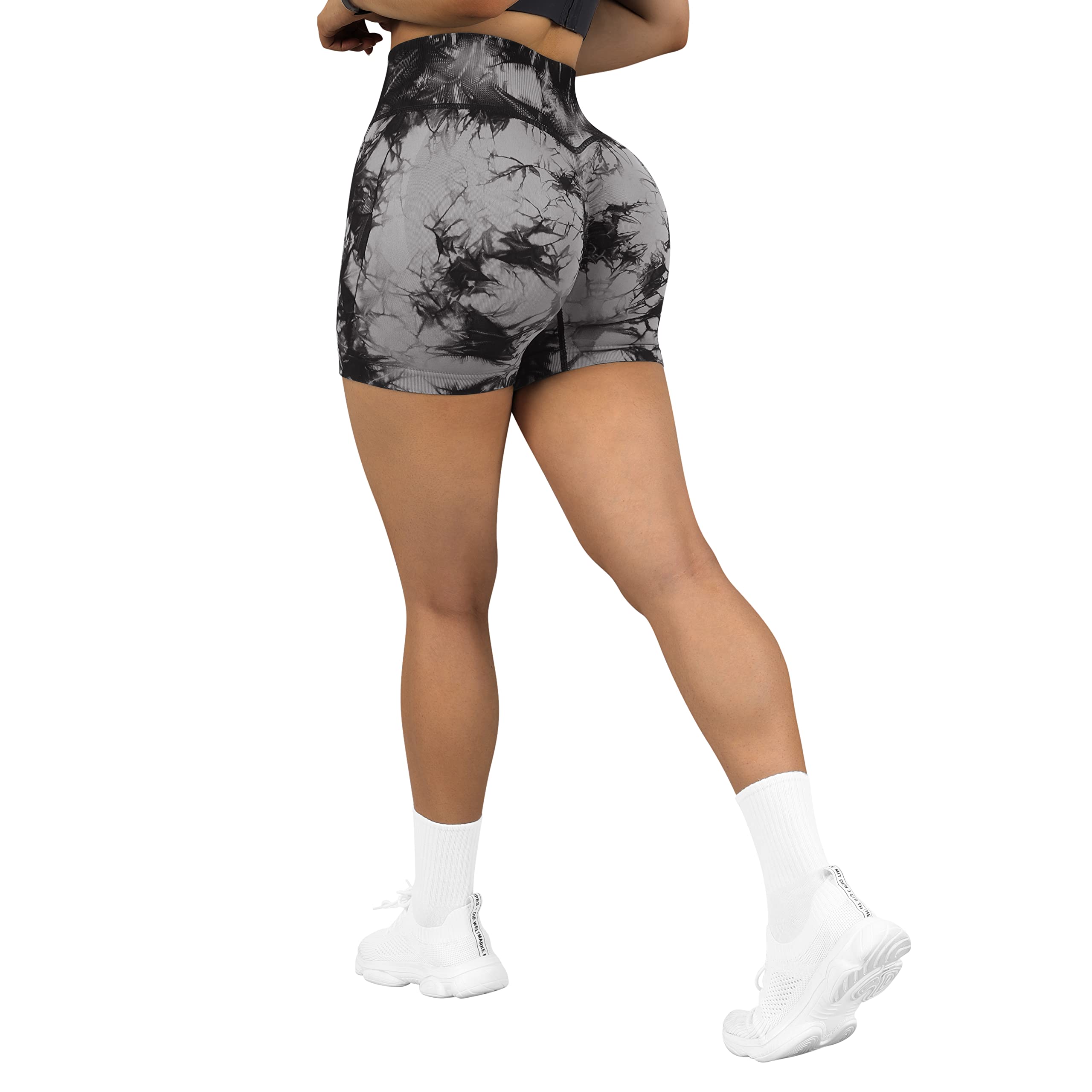 MOSHENGQI Women Booty Workout Shorts High Waisted Gym Yoga Seamless Shorts(M,3" Black Tie Dye
