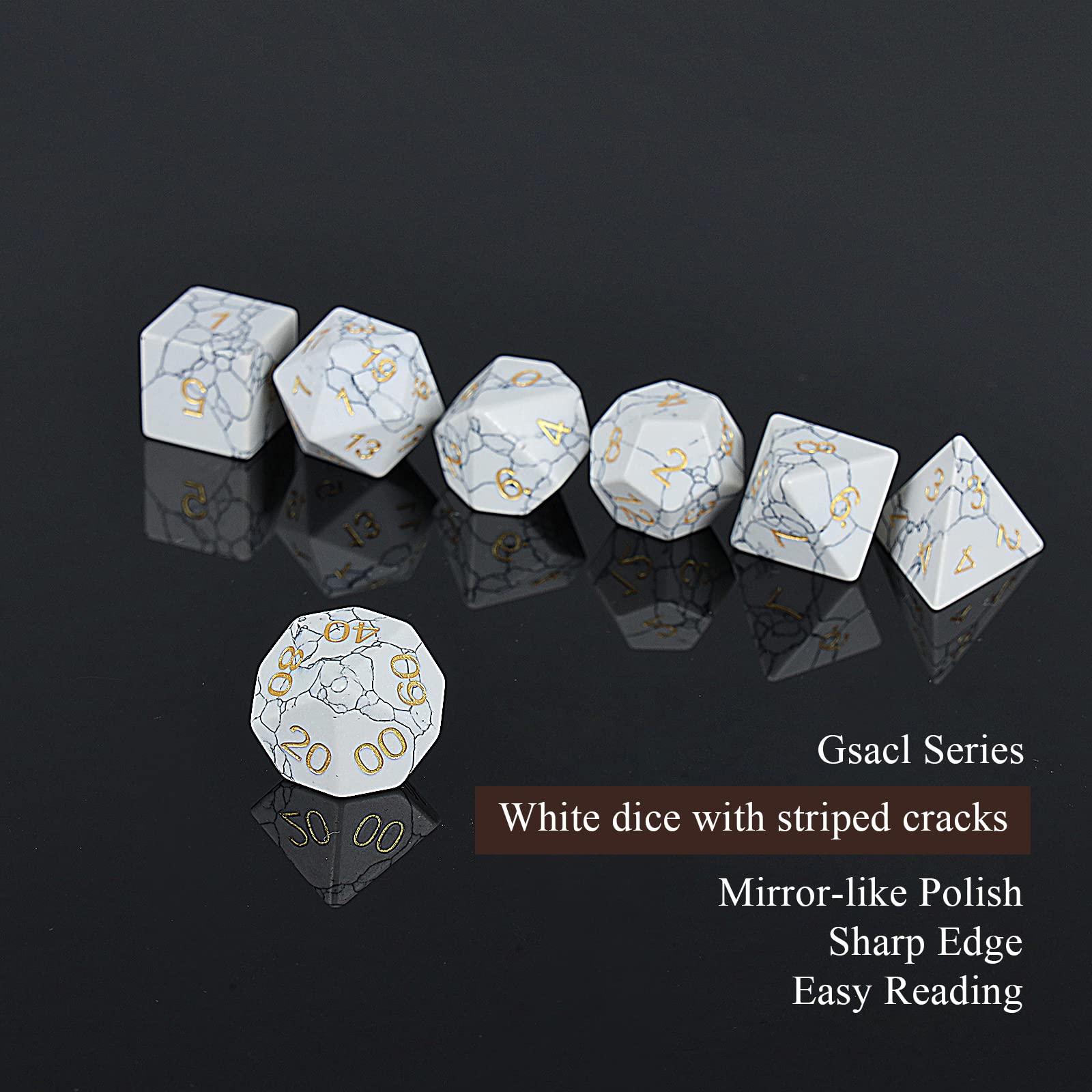 Natural Gemstone Dice Set DND, Full Set 7 Piece Glass D&D Dice with Portable Cloth Bag and Tablecloth for Dungeons and Dragons D&D(White Howlite Turquoise)