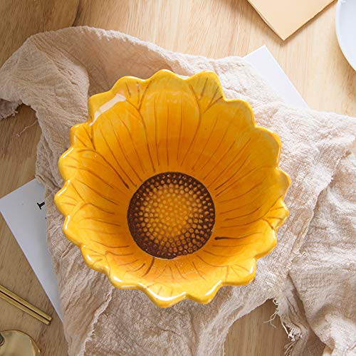 Mozacona Ceramic Relief Sunflower Soup Bowl Hand Painted Dessert Bowl Salad Bowl