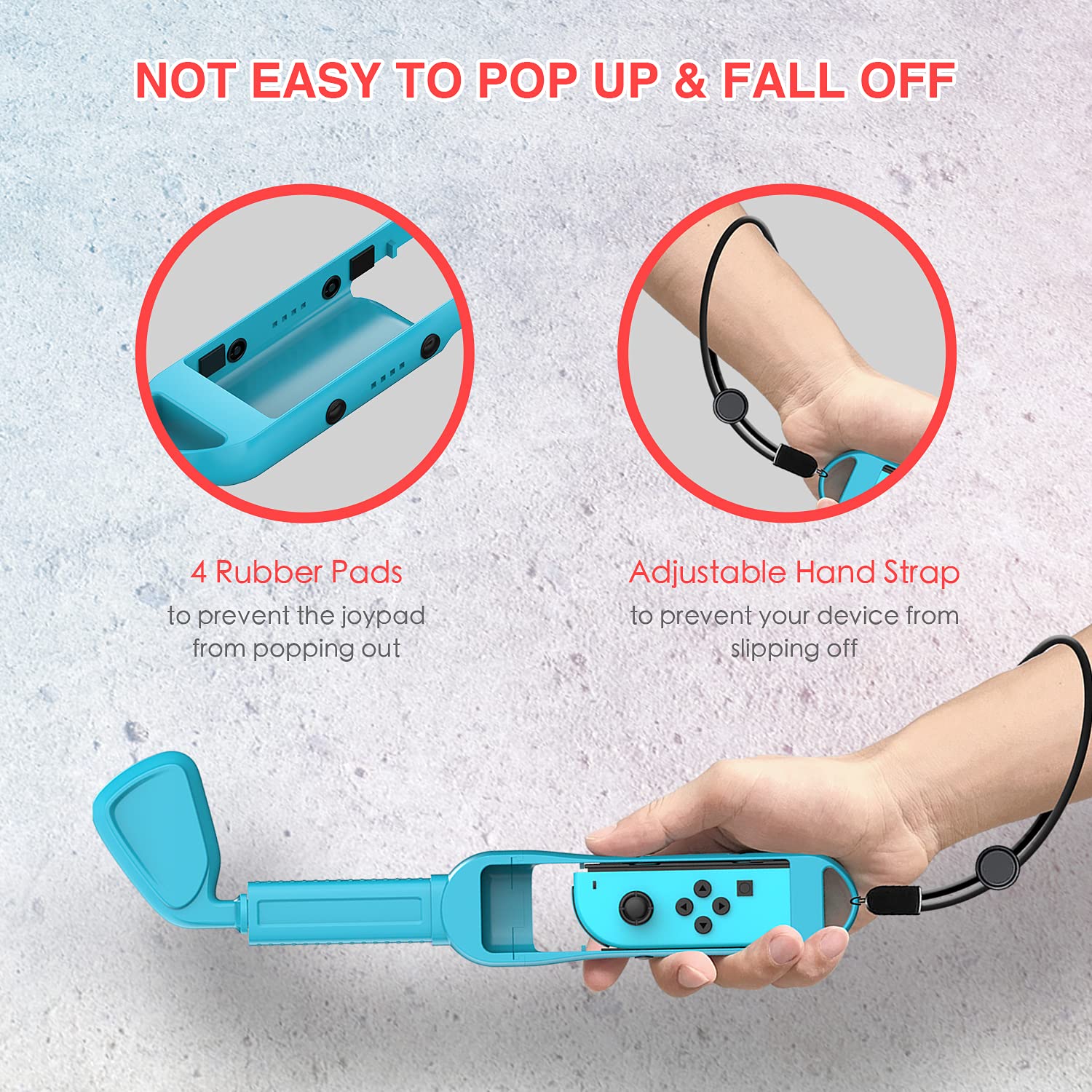 Mario Golf Club for Nintendo Switch/Switch OLED, JUSPRO Adjustable Golf Grip with Hand Strap, Game Accessories Compatible with Mario Golf Super Rush -2 Pack (Red+Blue)