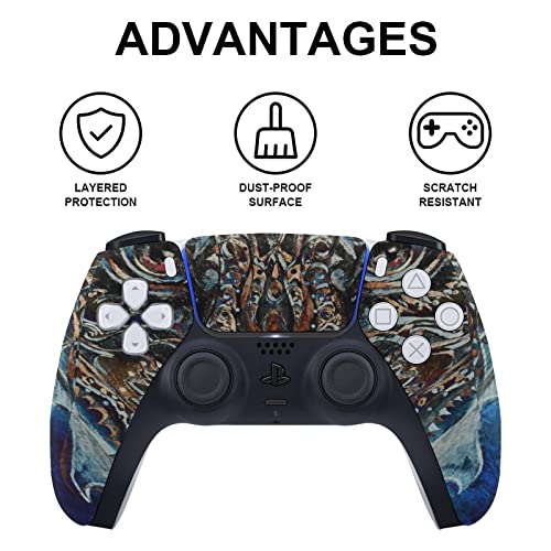 Ornamental Painting of Wolf Full Protective Skin Cover Design Wrap Decal Sticker Compatible with PS5 Digital Edition Console and Controller