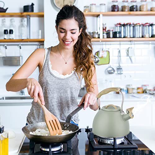 Tea Kettle, 2.7 Quart / 3 L Tea Kettle for Stovetop, Food Grade Stainless Steel Teapot, Whistling Tea Kettle with Wood Pattern Handle, Whistling Teapot Suitable for All Heat Sources