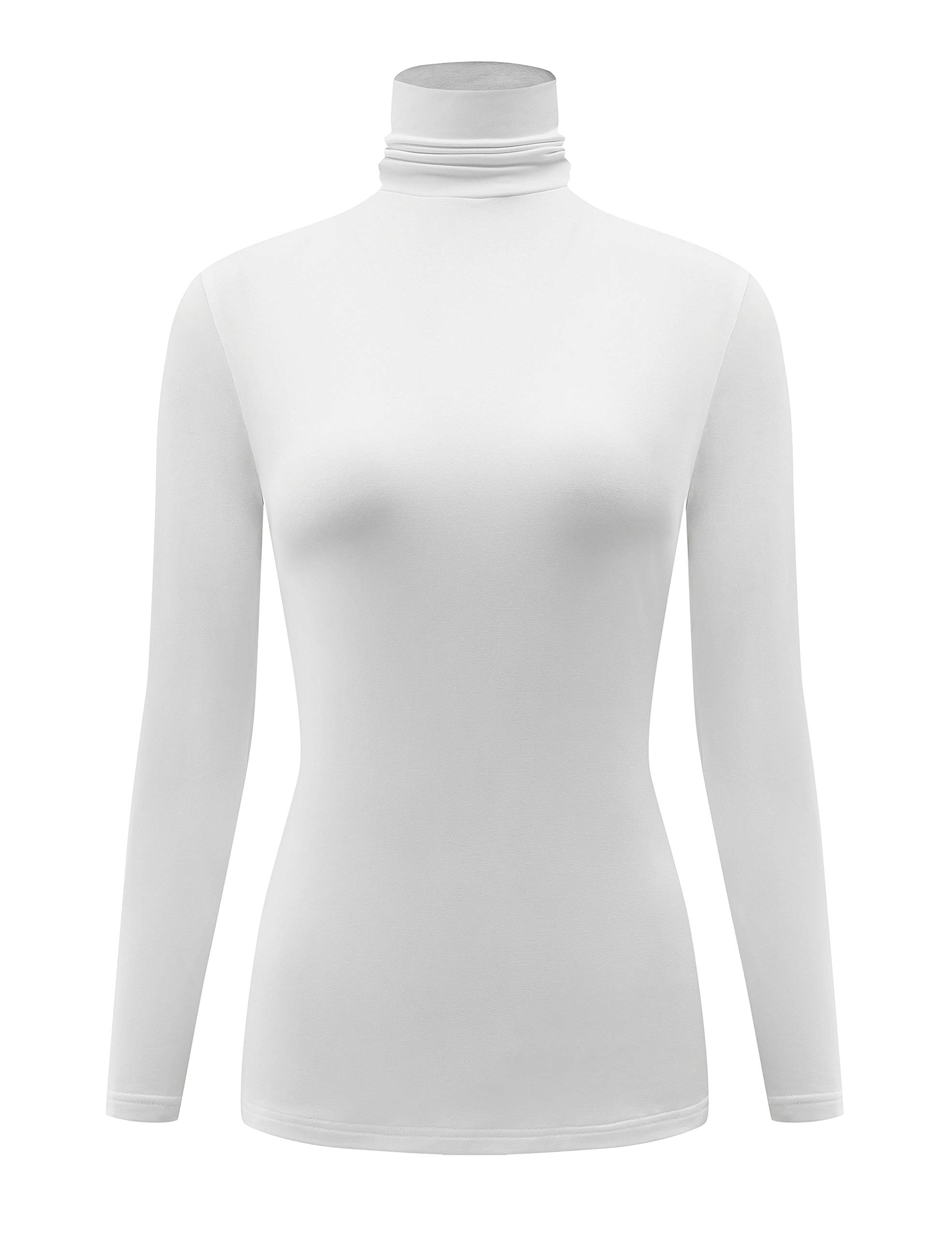 Kindcall Long Sleeve Mock Turtleneck Stretch Slim T Shirt Layer Top White Medium