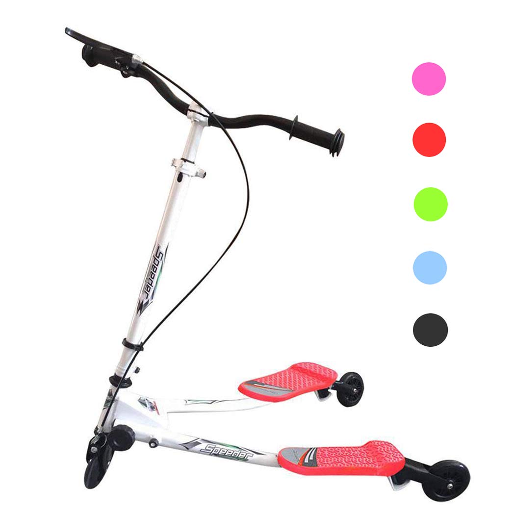 Kick Scooter, Swing Wiggle Scooter, Adjustable 3 Wheels Foldable Driving Push Drifter for Kids Age 5 Years Old and Up (Red)